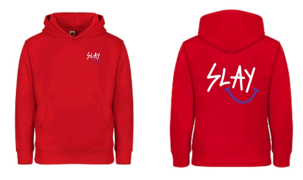"YOUTH" SLAY HAPPY HOODIE | RED – SLAY CO.